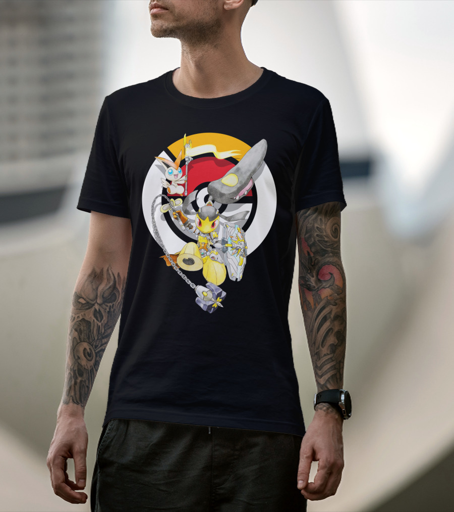 Pokemon Mawile Victini Fusion X Brigitte Crossover Battle Pose T-Shirt