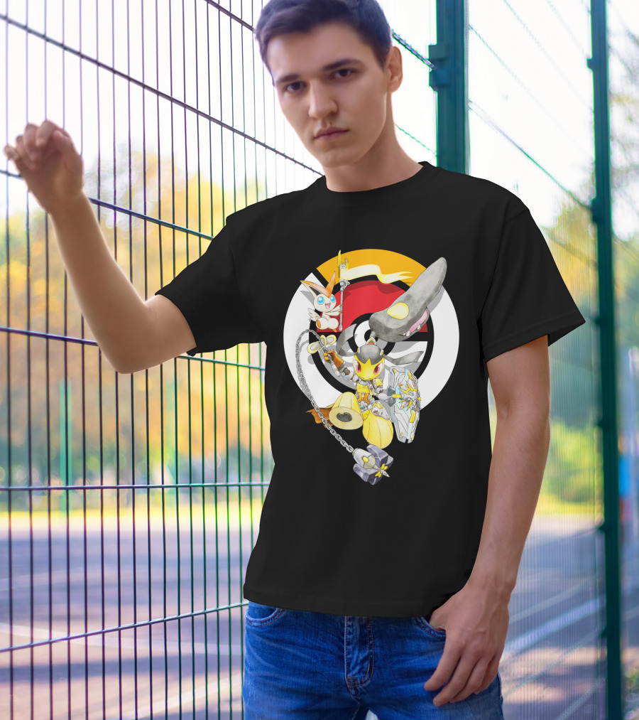 Pokemon Mawile Victini Fusion X Brigitte Crossover Battle Pose T-Shirt