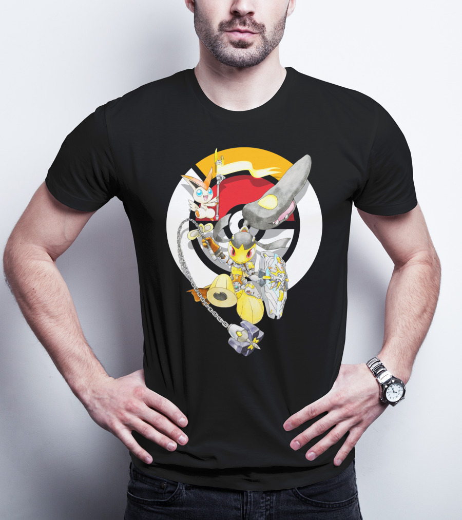 Pokemon Mawile Victini Fusion X Brigitte Crossover Battle Pose T-Shirt