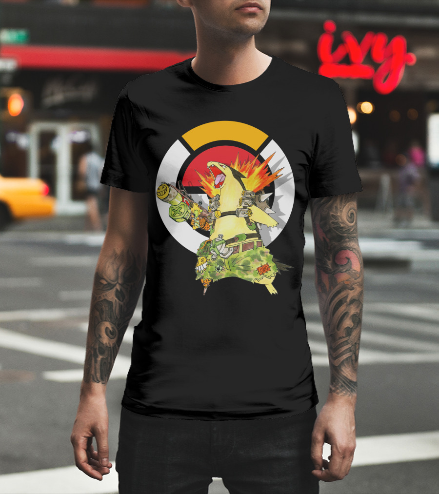 Pokemon Typhlosion Junkrat Crossover Symbol Background T-Shirt