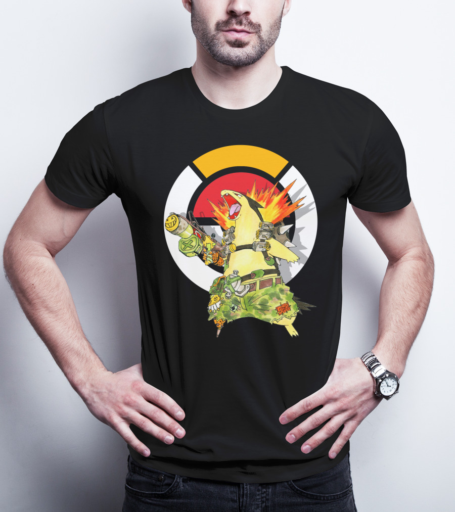 Pokemon Typhlosion Junkrat Crossover Symbol Background T-Shirt