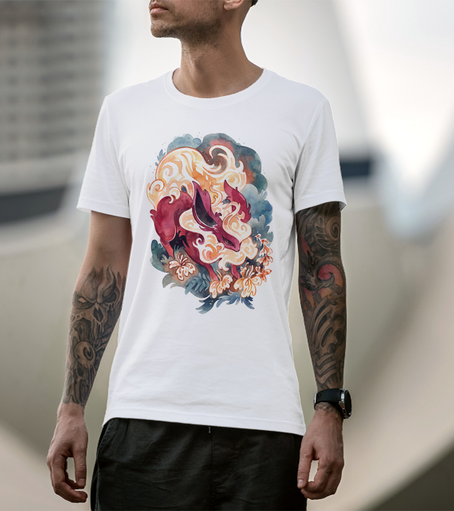 Watercolor Pokemon Flareon Smoke And Flames T-Shirt