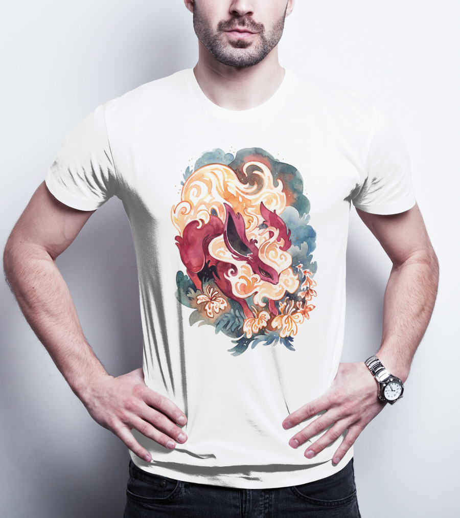 Watercolor Pokemon Flareon Smoke And Flames T-Shirt