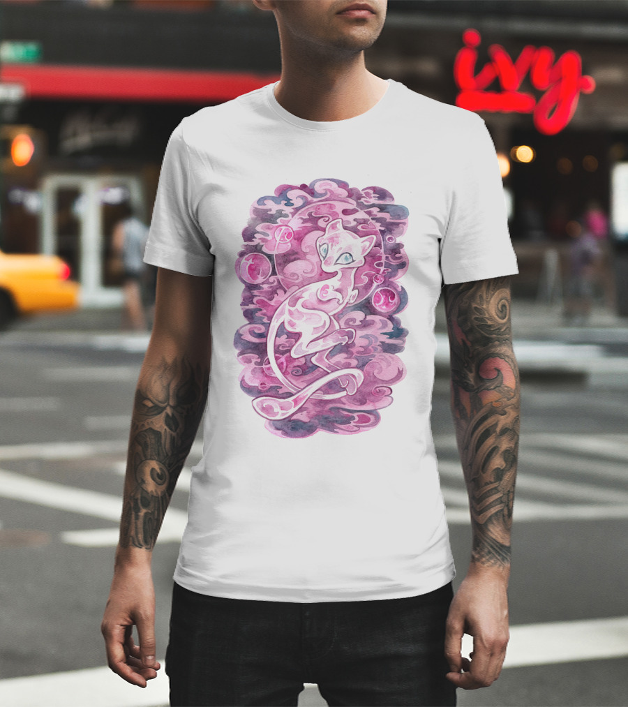 Watercolor Pokemon Mew Purple Swirls And Orbs T-Shirt