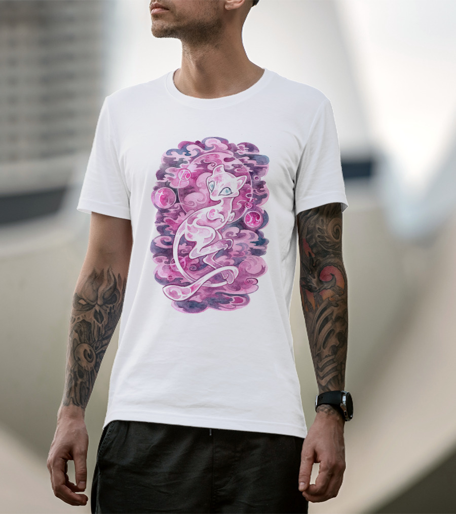 Watercolor Pokemon Mew Purple Swirls And Orbs T-Shirt
