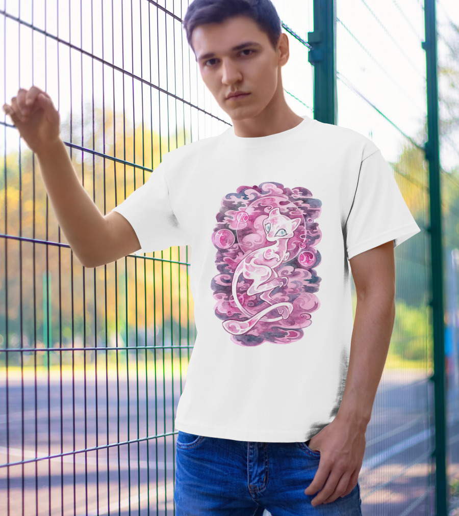 Watercolor Pokemon Mew Purple Swirls And Orbs T-Shirt