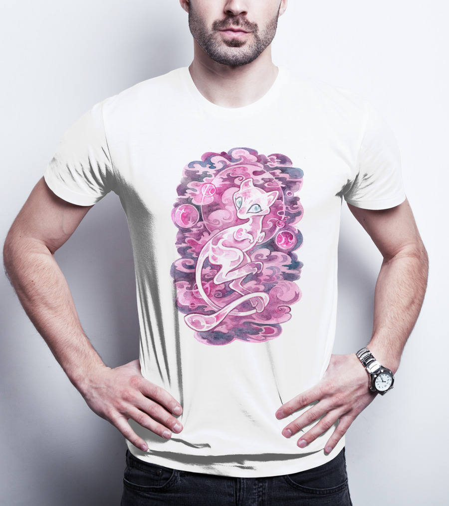 Watercolor Pokemon Mew Purple Swirls And Orbs T-Shirt