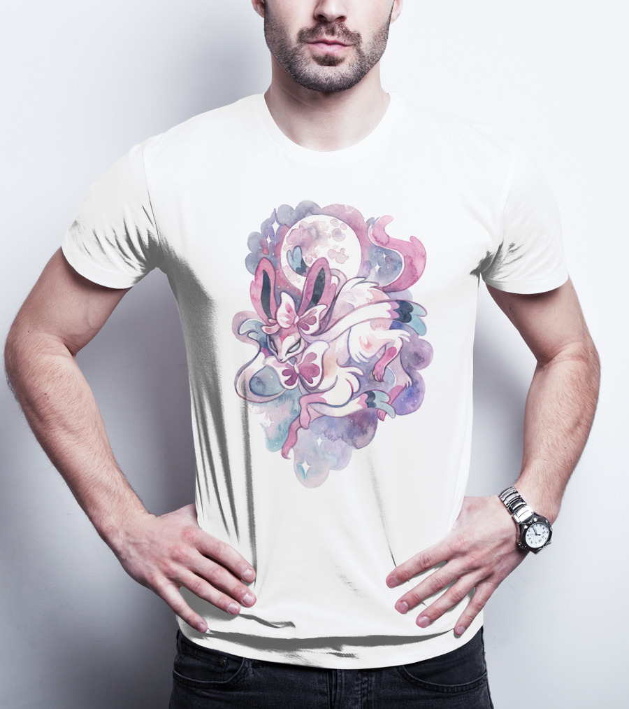 Watercolor Pokemon Sylveon Lunar Moonlight Pastel Fantasy T-Shirt
