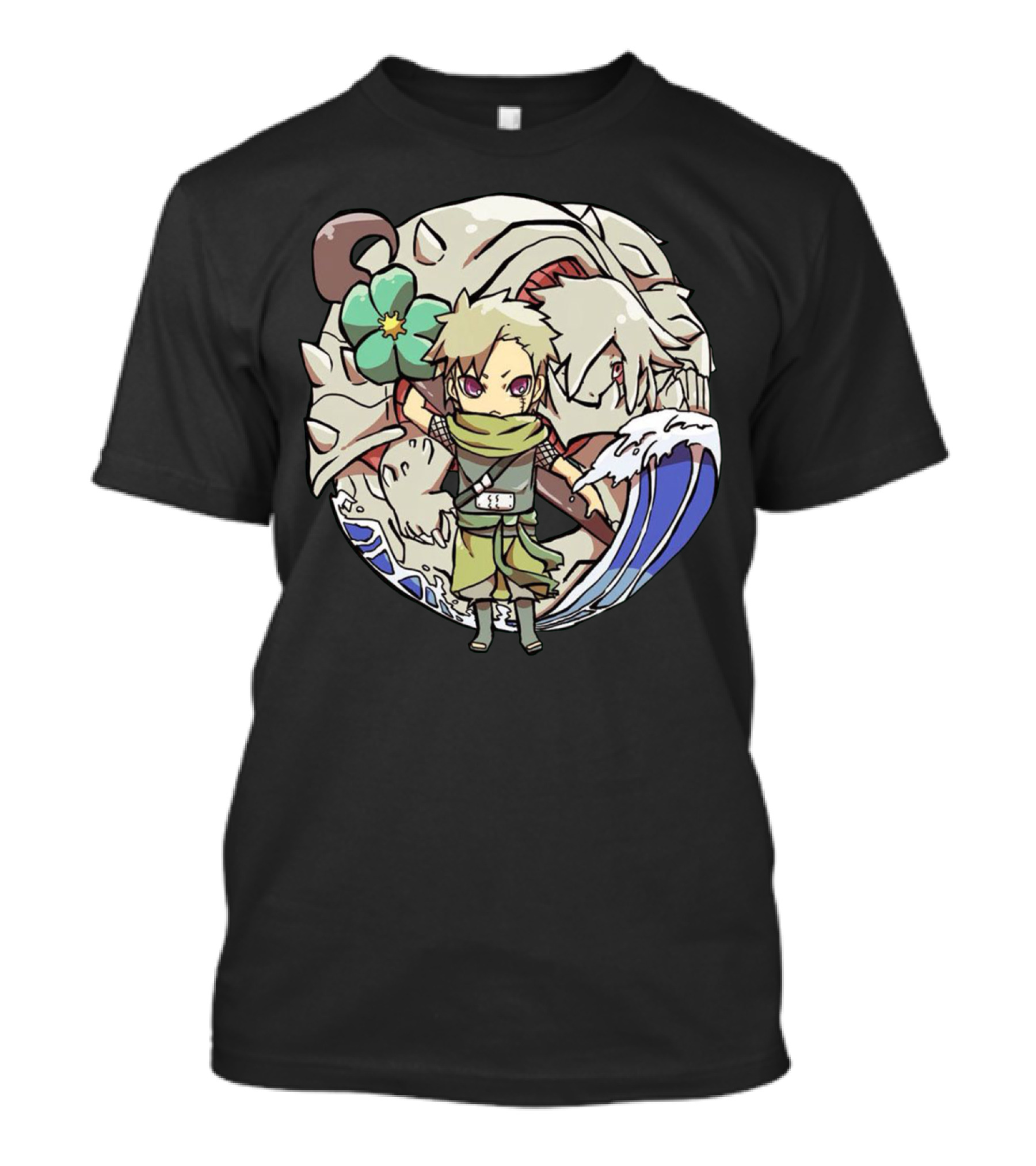 Katarachi Chibi Ninja And Beast With Flower And Wave T-Shirt