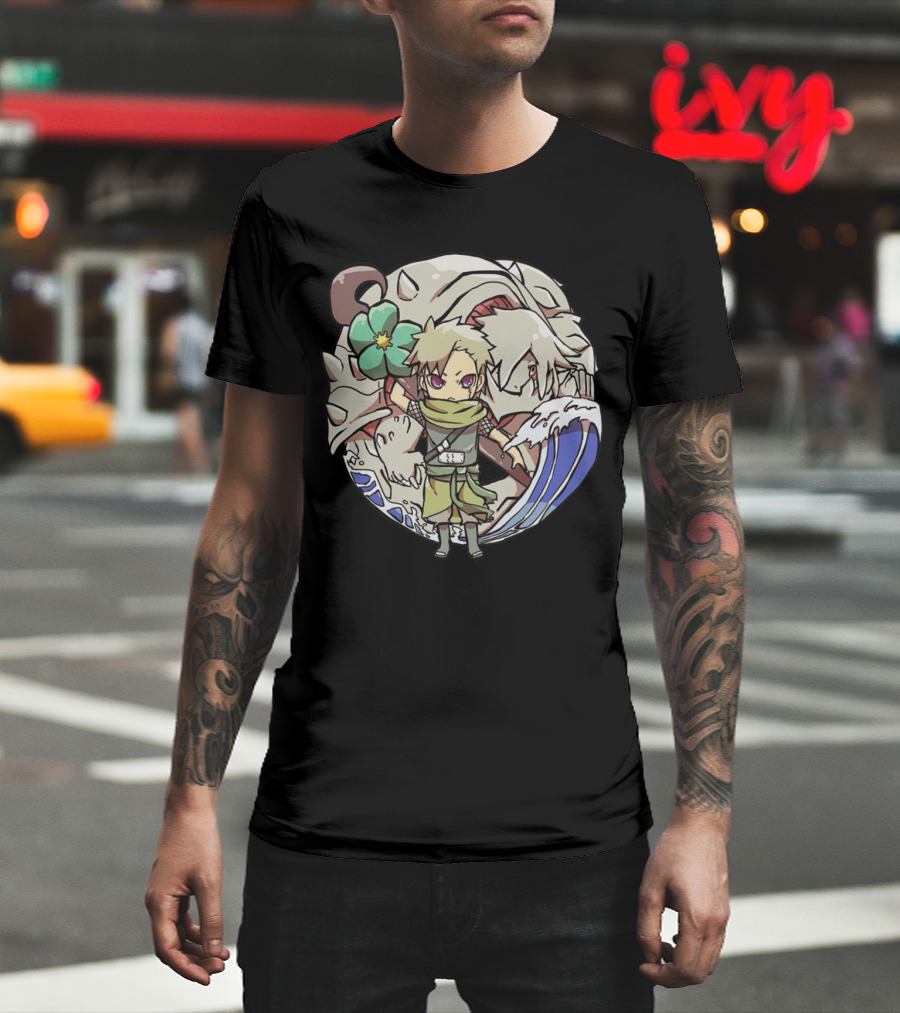 Katarachi Chibi Ninja And Beast With Flower And Wave T-Shirt