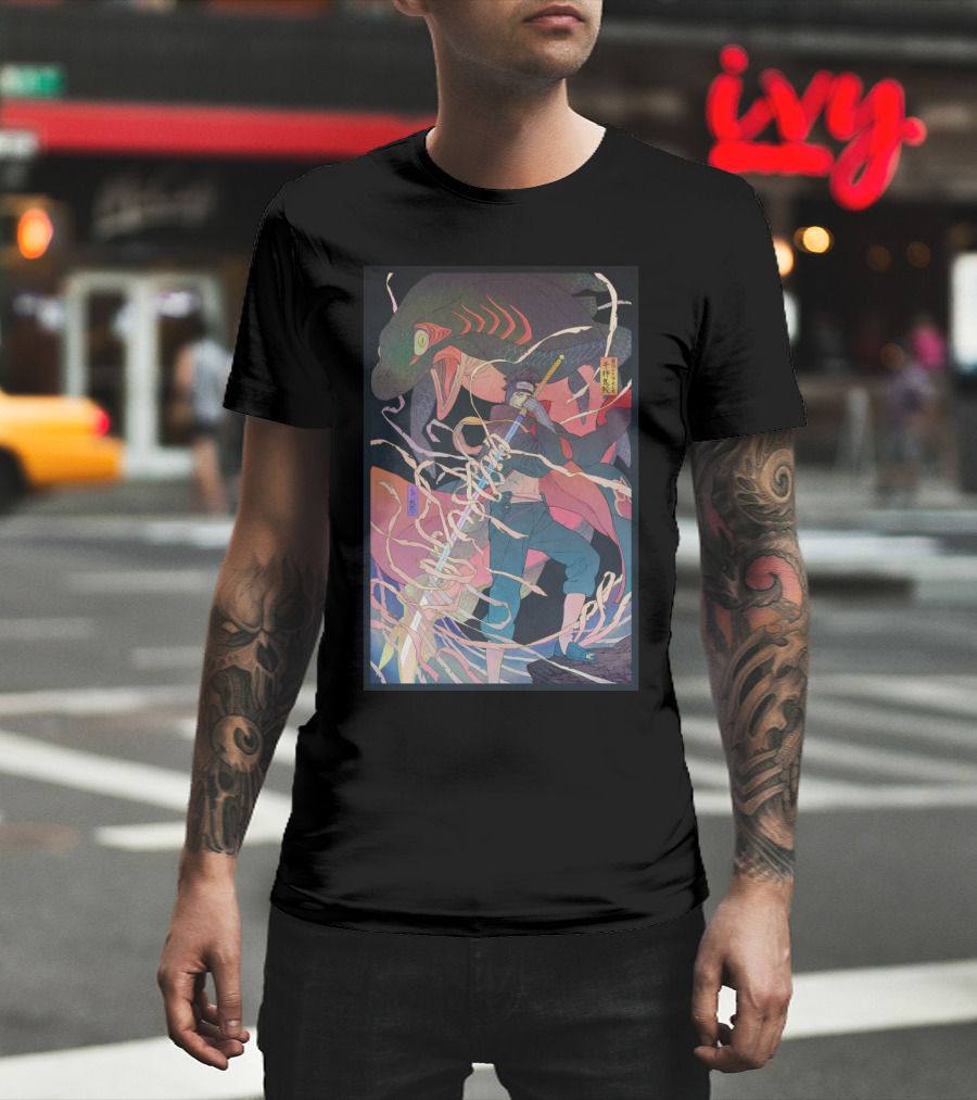 Kisame Sword Wielding Character With Giant Shark And Energy Swirls T-Shirt