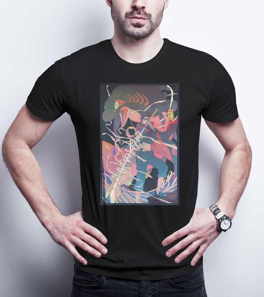 Kisame Sword Wielding Character With Giant Shark And Energy Swirls T-Shirt