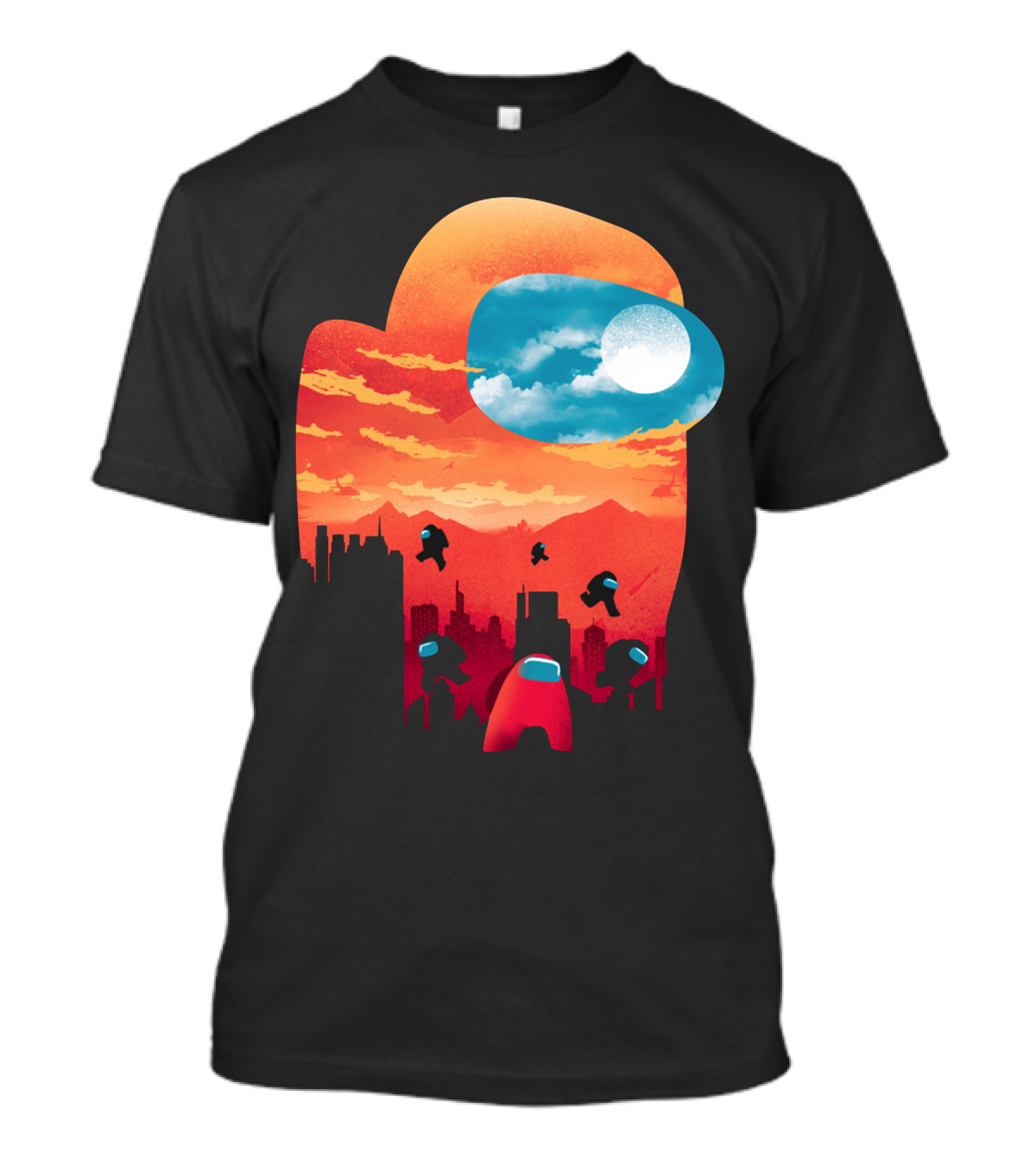 Sunset Among Us Impostors Skyline Scene T-Shirt