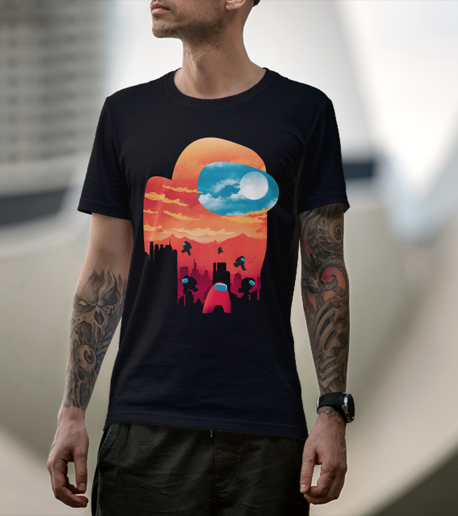 Sunset Among Us Impostors Skyline Scene T-Shirt