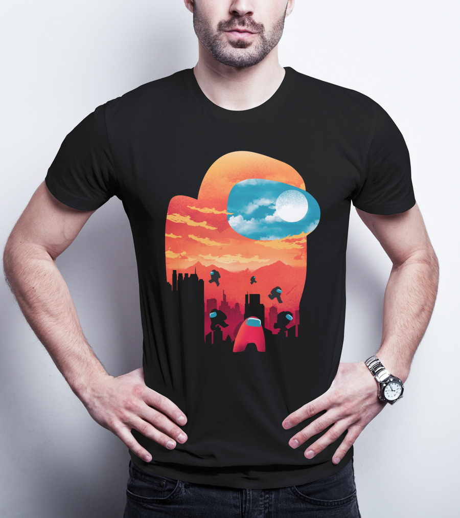 Sunset Among Us Impostors Skyline Scene T-Shirt