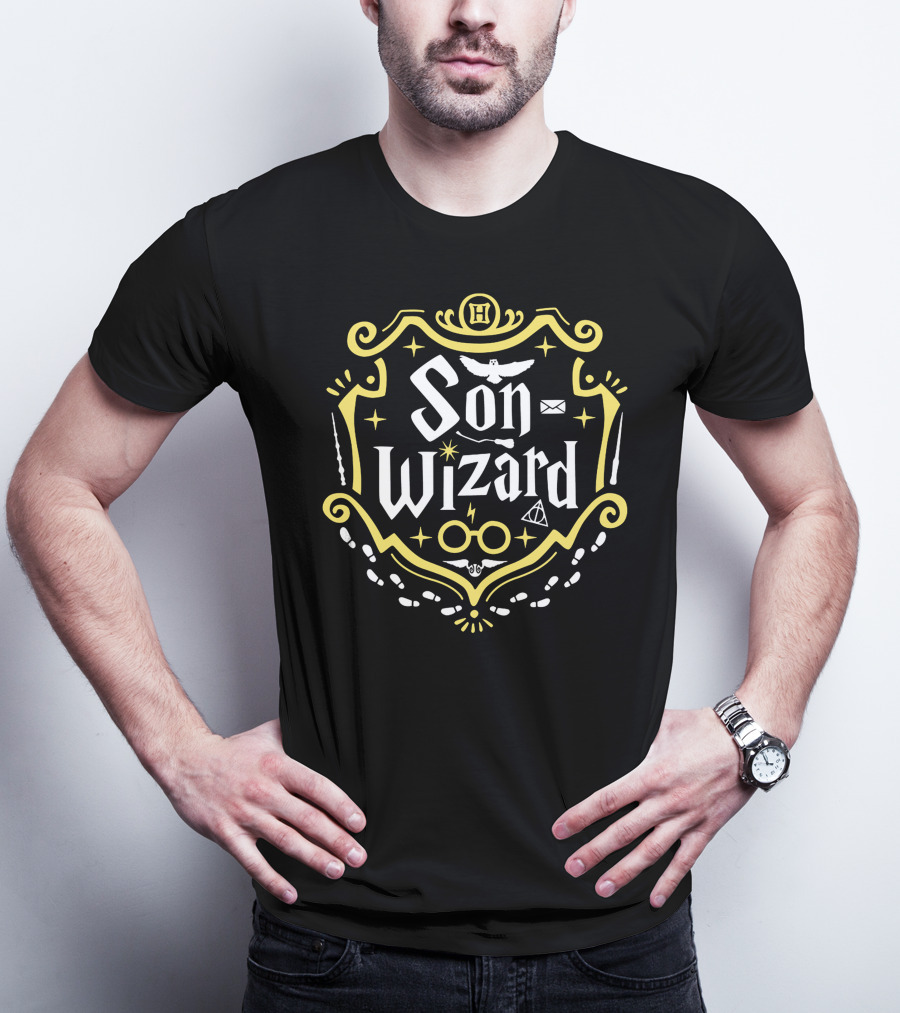 Son Wizard H Glasses Owl Letter Lightning Stars T-Shirt
