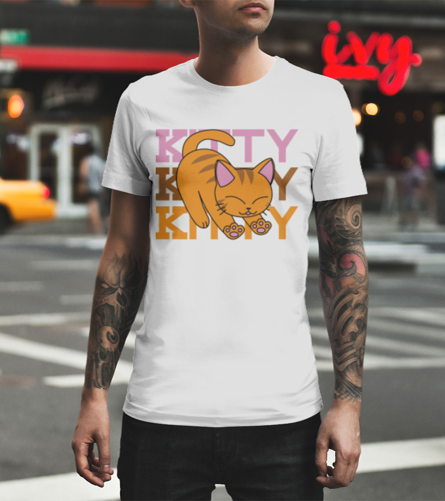 Kitty Kitty Playful Ginger Cat Illustration With Pastel Text T-Shirt