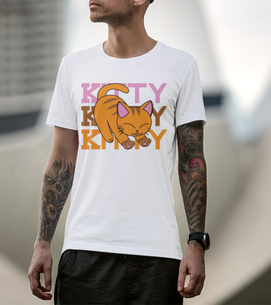 Kitty Kitty Playful Ginger Cat Illustration With Pastel Text T-Shirt