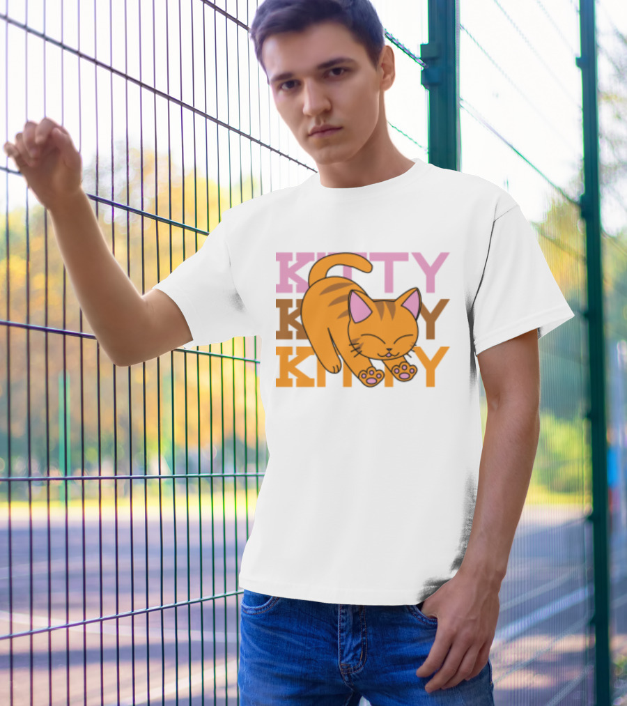 Kitty Kitty Playful Ginger Cat Illustration With Pastel Text T-Shirt