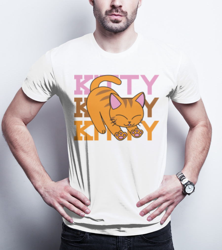 Kitty Kitty Playful Ginger Cat Illustration With Pastel Text T-Shirt