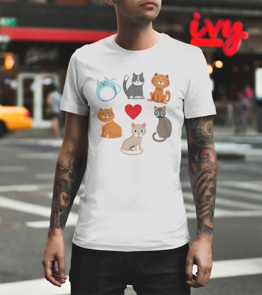 Nice Kitty Love Adorable Cats And Heart T-Shirt