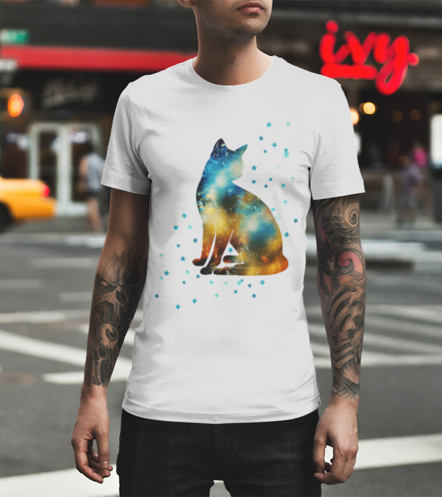 Galaxy Kitty Celestial Cat With Cosmic Stars T-Shirt