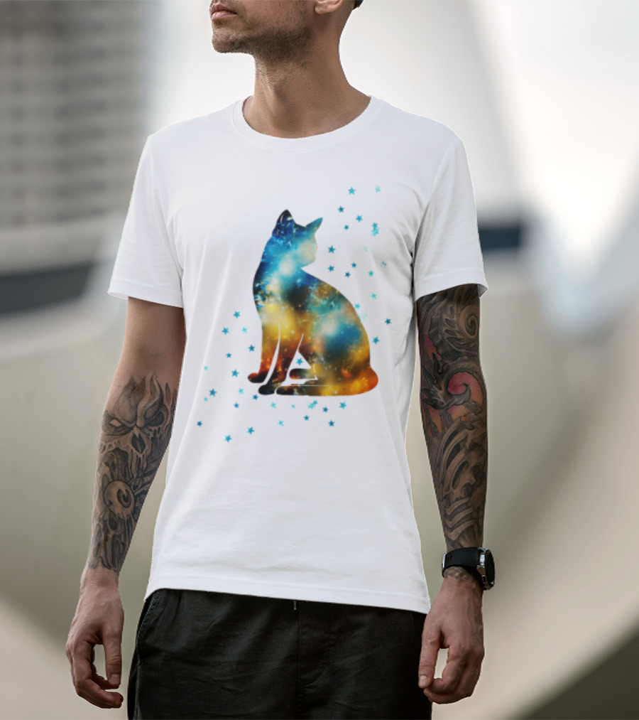 Galaxy Kitty Celestial Cat With Cosmic Stars T-Shirt