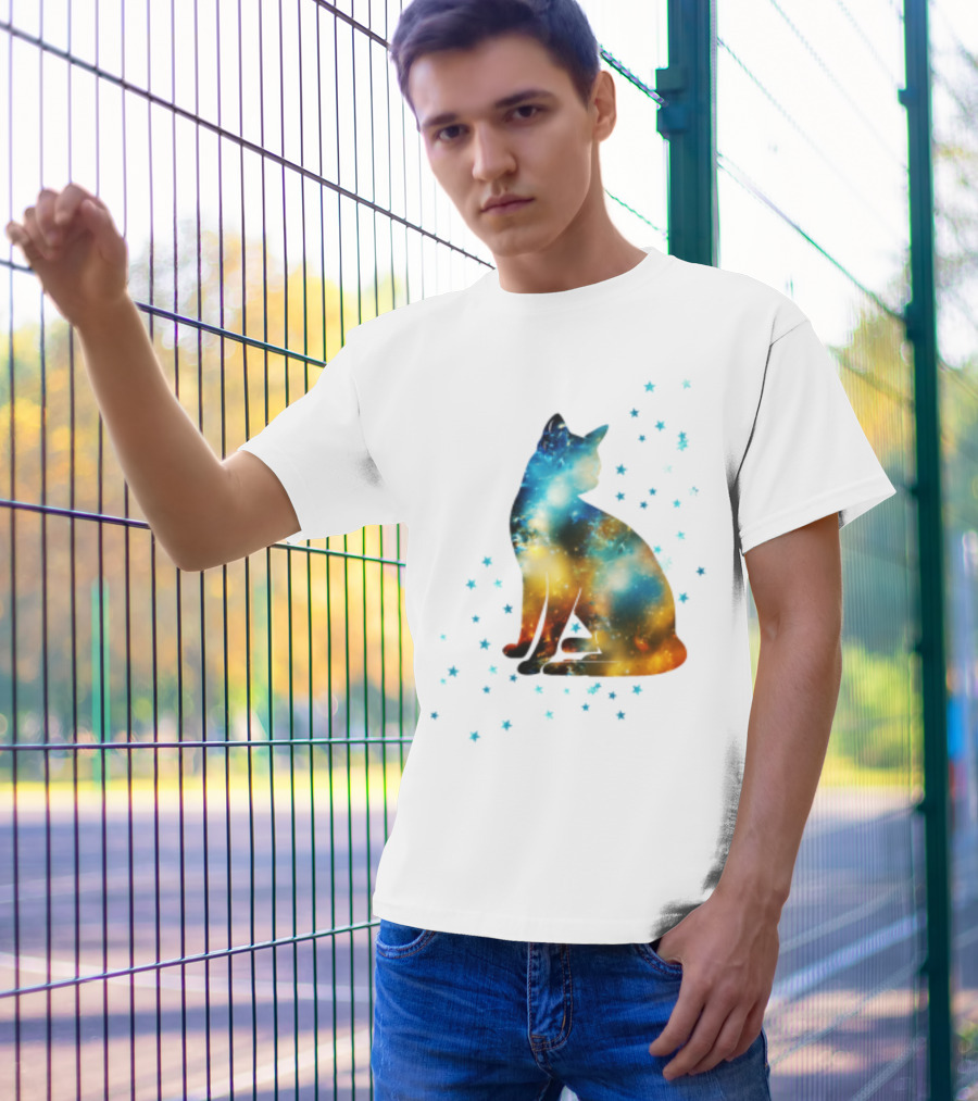 Galaxy Kitty Celestial Cat With Cosmic Stars T-Shirt