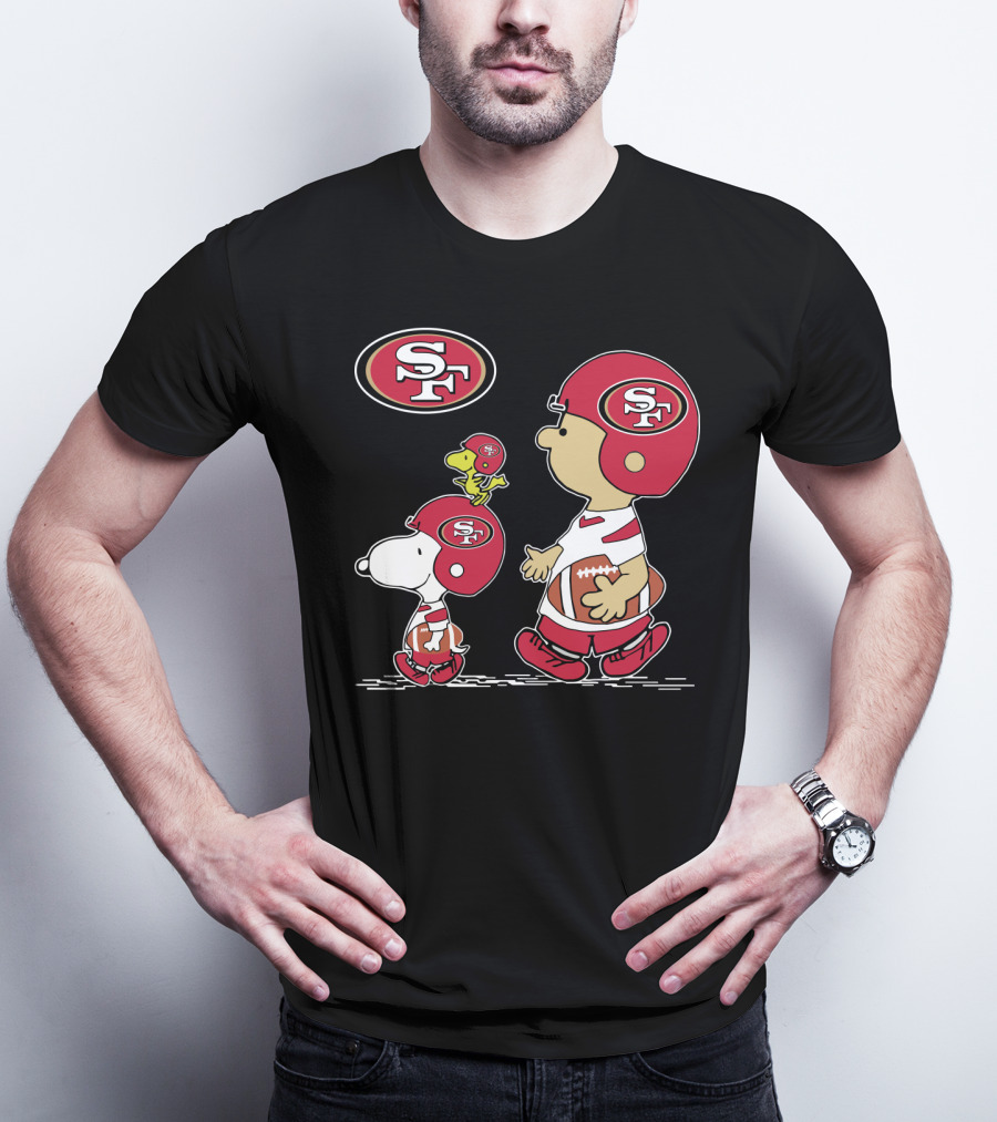 Christmas Peanuts Cute Football San Francisco 49ers Snoopy Woodstock Helmet Charlie Brown T-Shirt