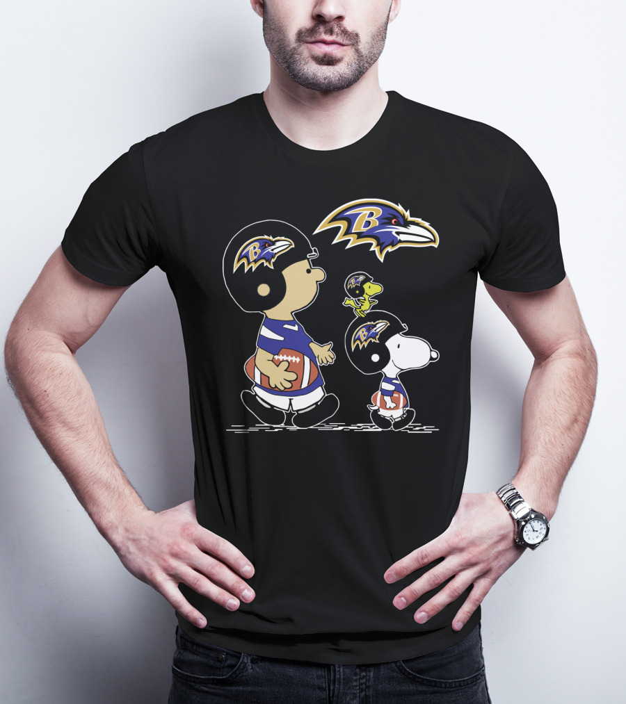 Baltimore Ravens Peanuts Christmas Football Characters T-Shirt