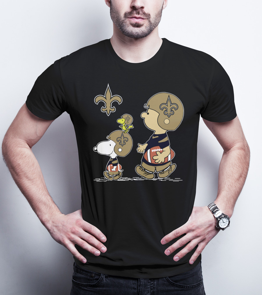 Christmas Peanuts Cute Football Saints Snoopy And Woodstock In Helmets T-Shirt