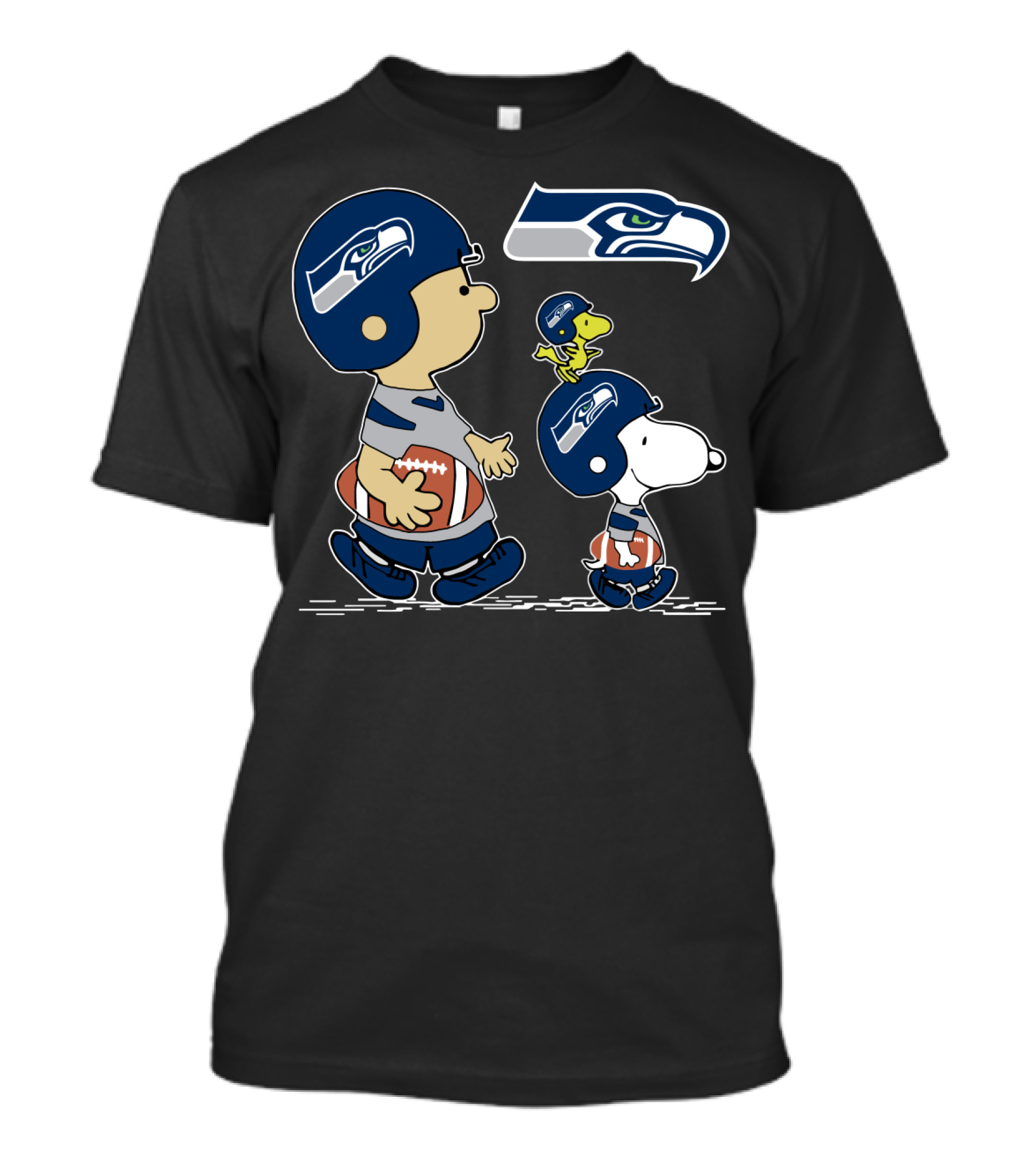 Christmas Peanuts Cute Football Seahawks Snoopy Woodstock T-Shirt