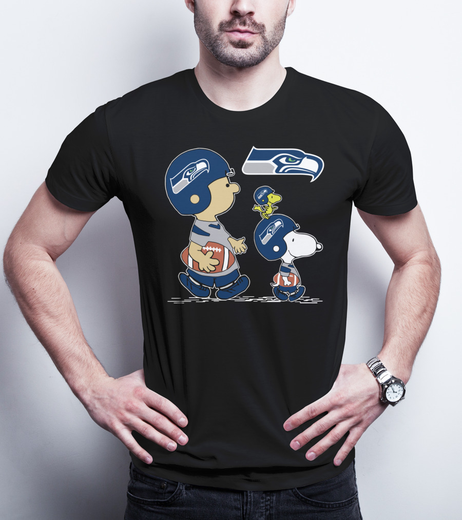 Christmas Peanuts Cute Football Seahawks Snoopy Woodstock T-Shirt