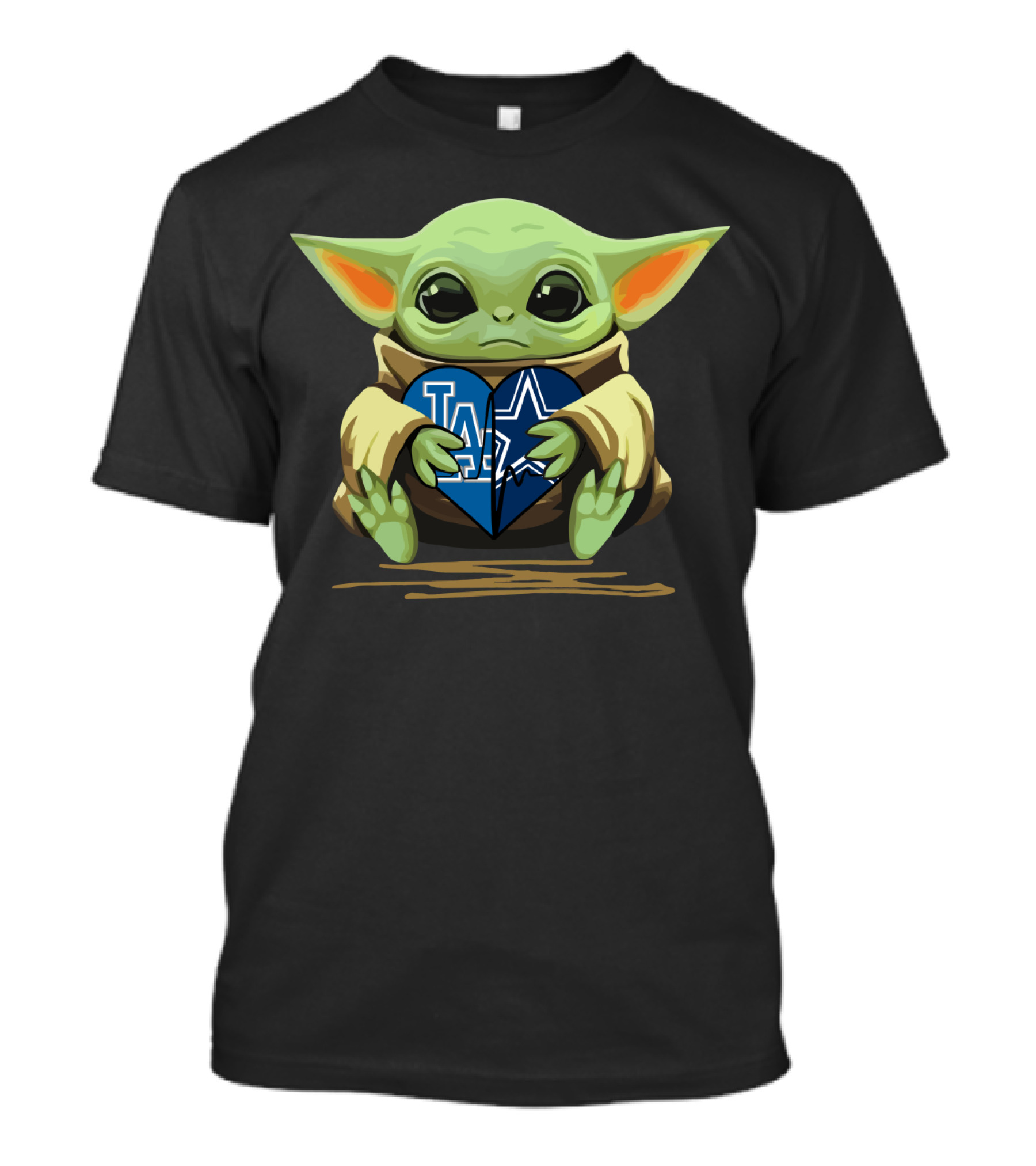 Baby Yoda Holding La Dodgers Dallas Cowboys Heart T-Shirt