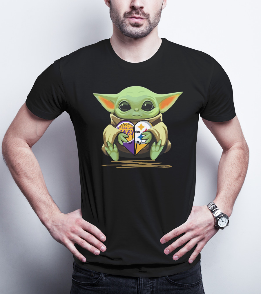 Baby Yoda Los Angeles Lakers Steelers Football Basketball T-Shirt