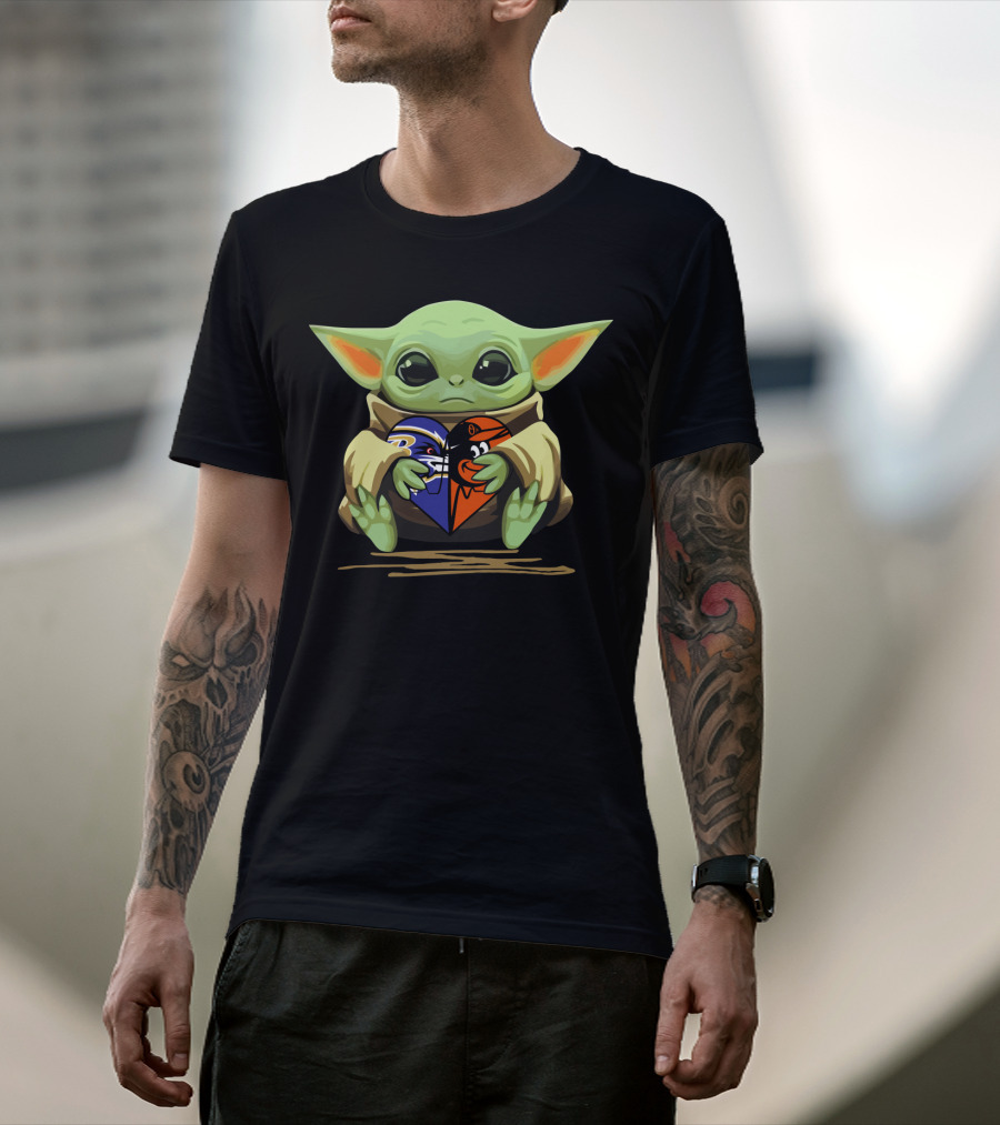 Baby Yoda Heart Baltimore Ravens Orioles Love T-Shirt