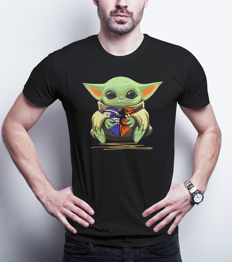 Baby Yoda Heart Baltimore Ravens Orioles Love T-Shirt