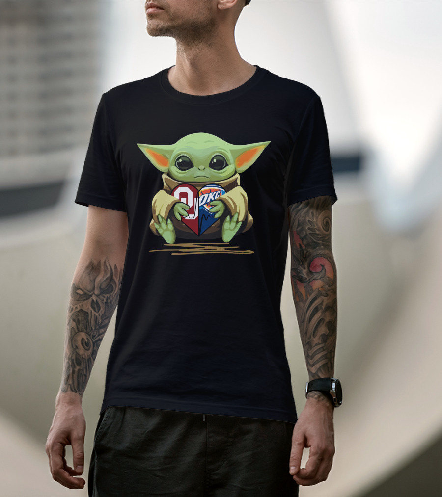 Baby Yoda Heart Oklahoma Sooners Okc Thunder T-Shirt