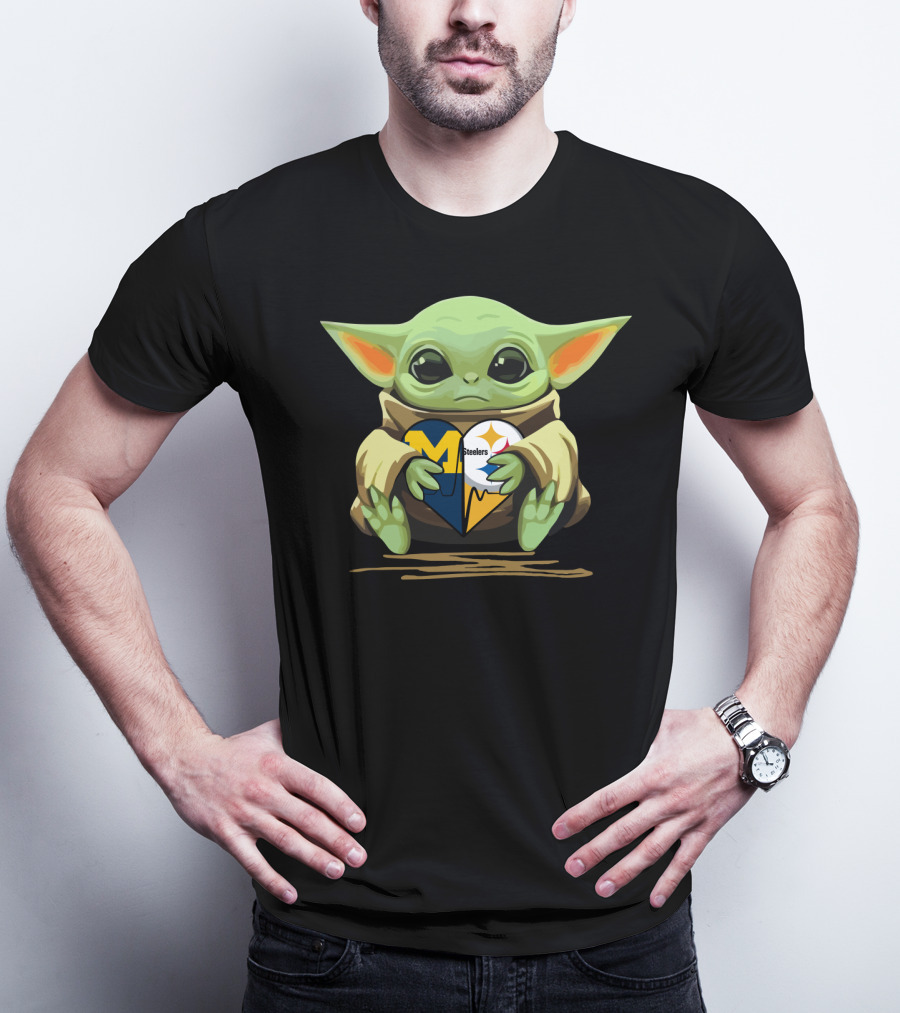Baby Yoda Heart Steelers Wolverines Love T-Shirt