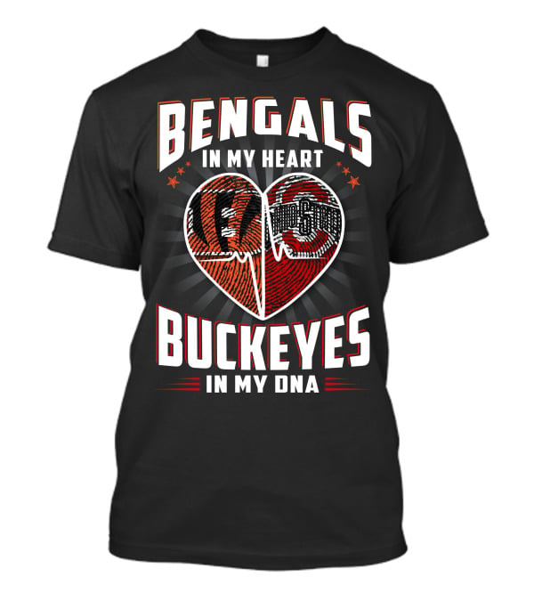 Bengals In My Heart Buckeyes In My Dna Heartbeat Logo Combination T-Shirt