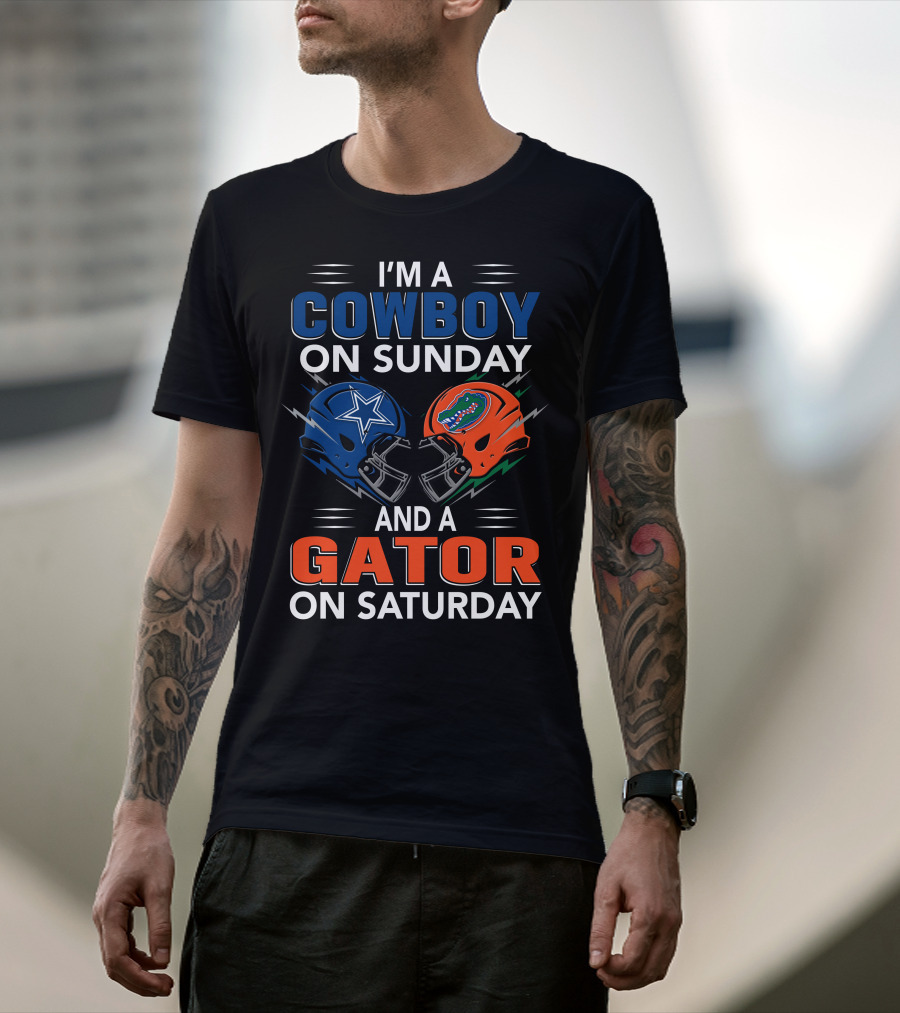 I'm A Cowboy On Sunday And A Gator On Saturday Football Helmets T-Shirt