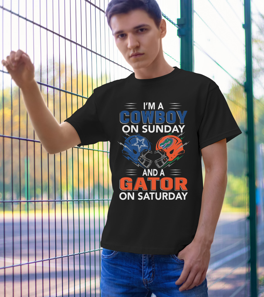 I'm A Cowboy On Sunday And A Gator On Saturday Football Helmets T-Shirt