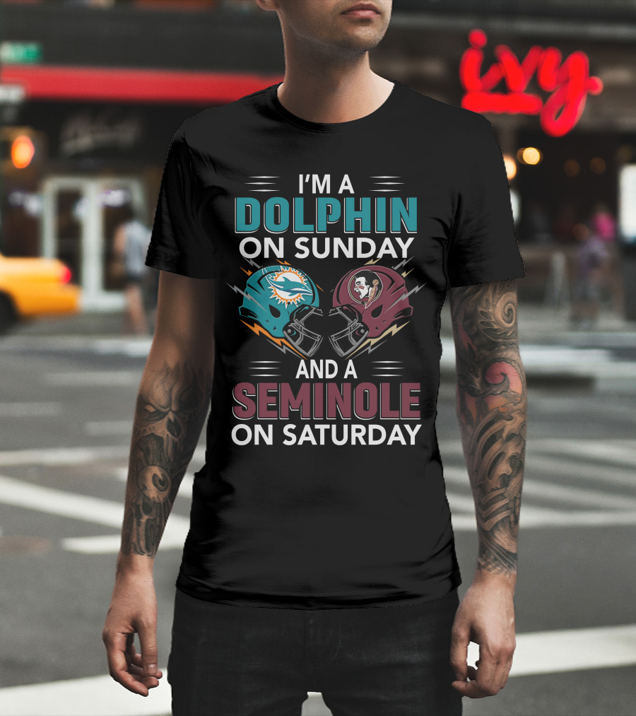 I'm A Dolphin On Sunday And A Seminole On Saturday Football Helmets T-Shirt