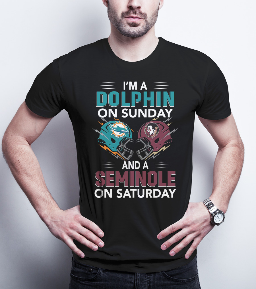 I'm A Dolphin On Sunday And A Seminole On Saturday Football Helmets T-Shirt