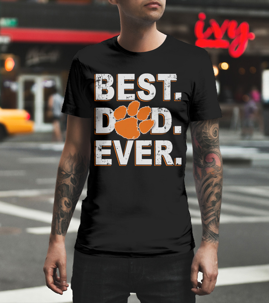 Best Dad Ever Orange Paw Print T-Shirt