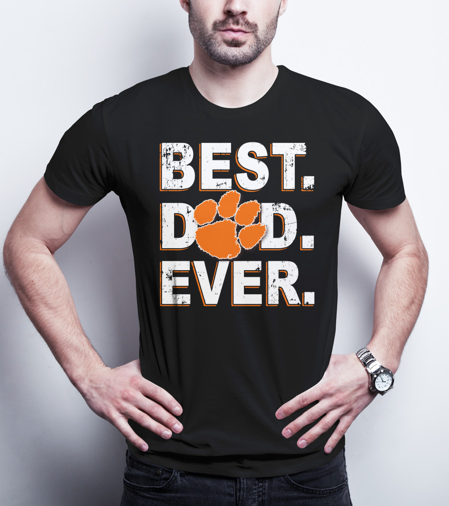 Best Dad Ever Orange Paw Print T-Shirt