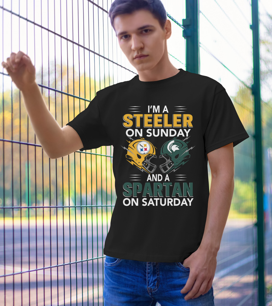 I'm A Steeler On Sunday And A Spartan On Saturday Football Helmets T-Shirt