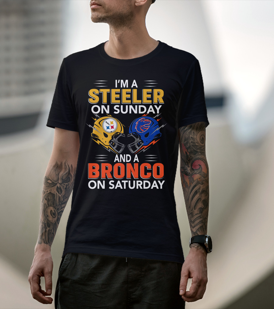 I'm A Steeler On Sunday And A Bronco On Saturday Helmet T-Shirt