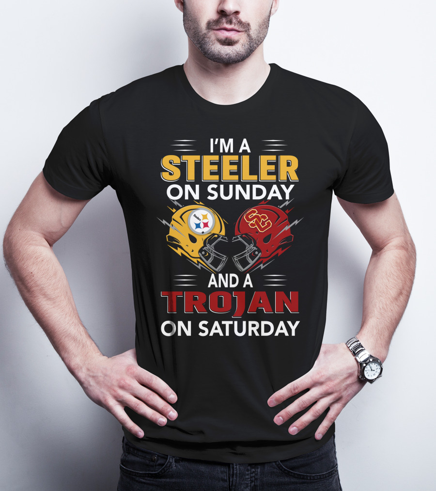 I'm A Steeler On Sunday And A Trojan On Saturday With Helmet T-Shirt