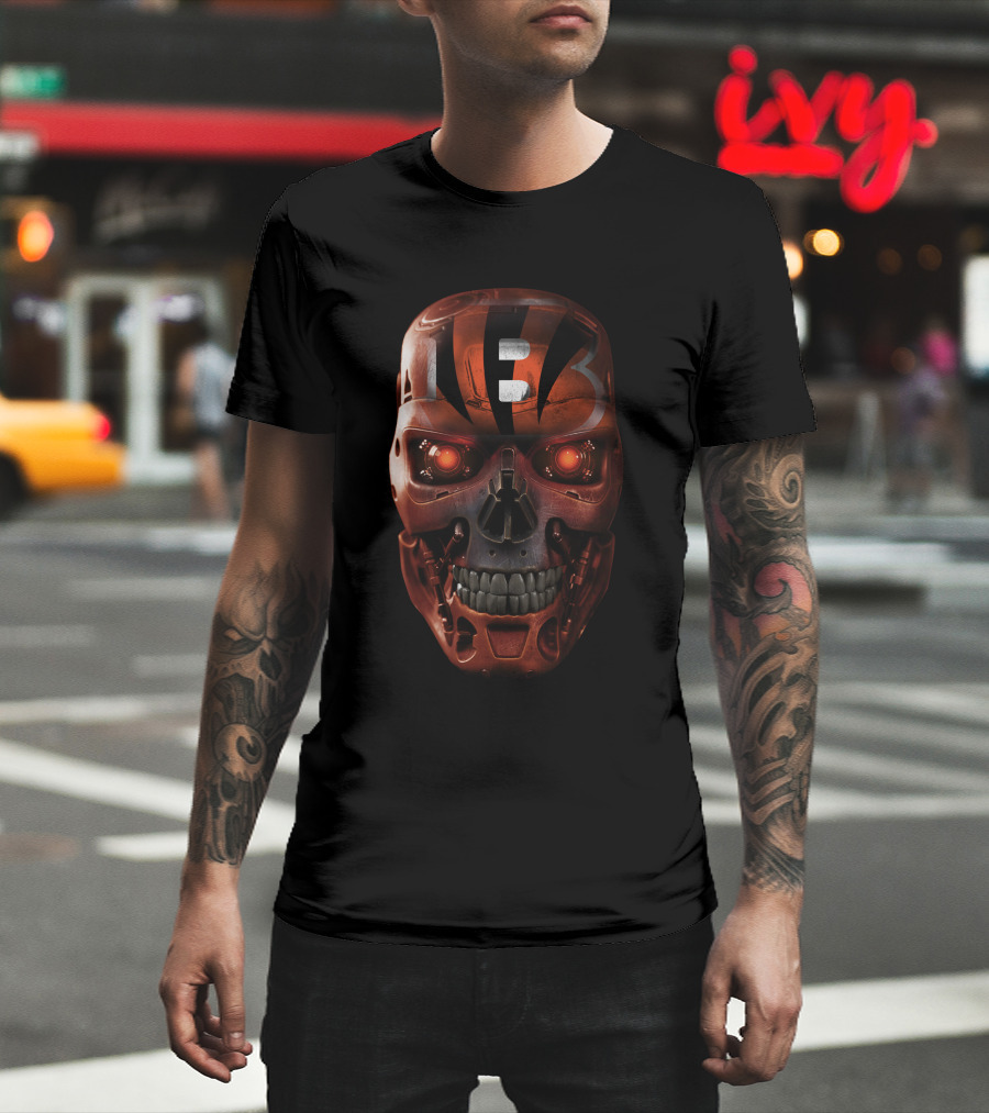 Terminator-Inspired Cincinnati Bengals Skull T-Shirt
